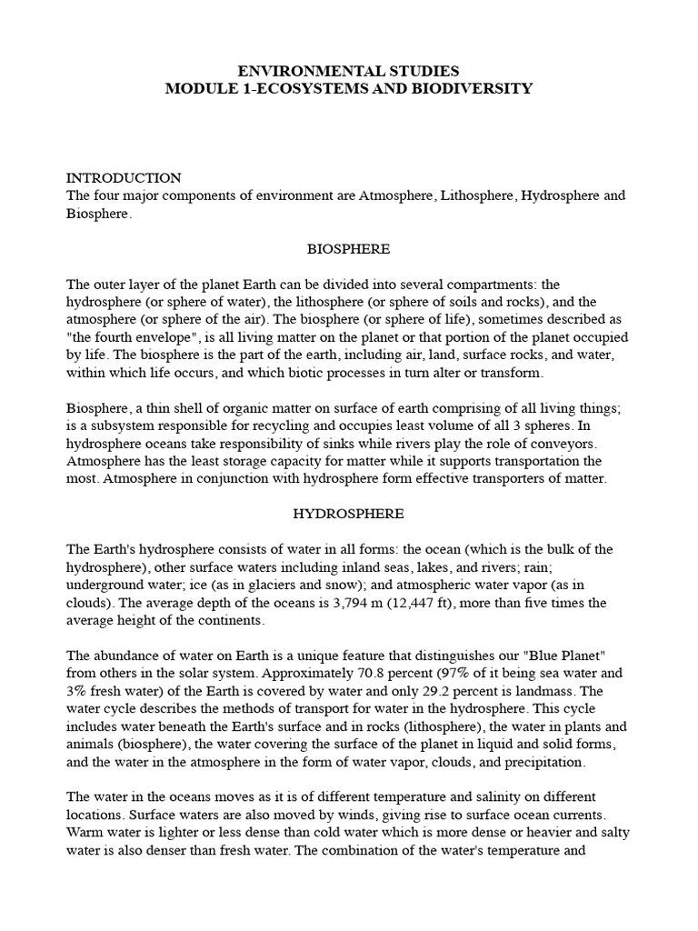 Environmental Studies Module 1-Ecosystems and Biodiversity | PDF ...