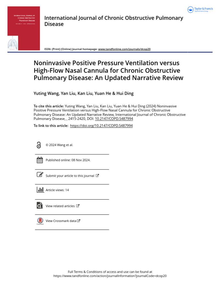 Noninvasive Positive Pressure Ventilation Versus High-Flow Nasal Cannula For Chronic Obstructive ...