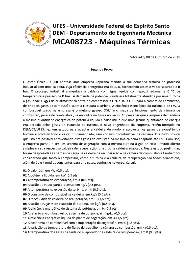 Segunda Prova - Maquinas Termicas | PDF | Caldeira | Engenharia Mecânica