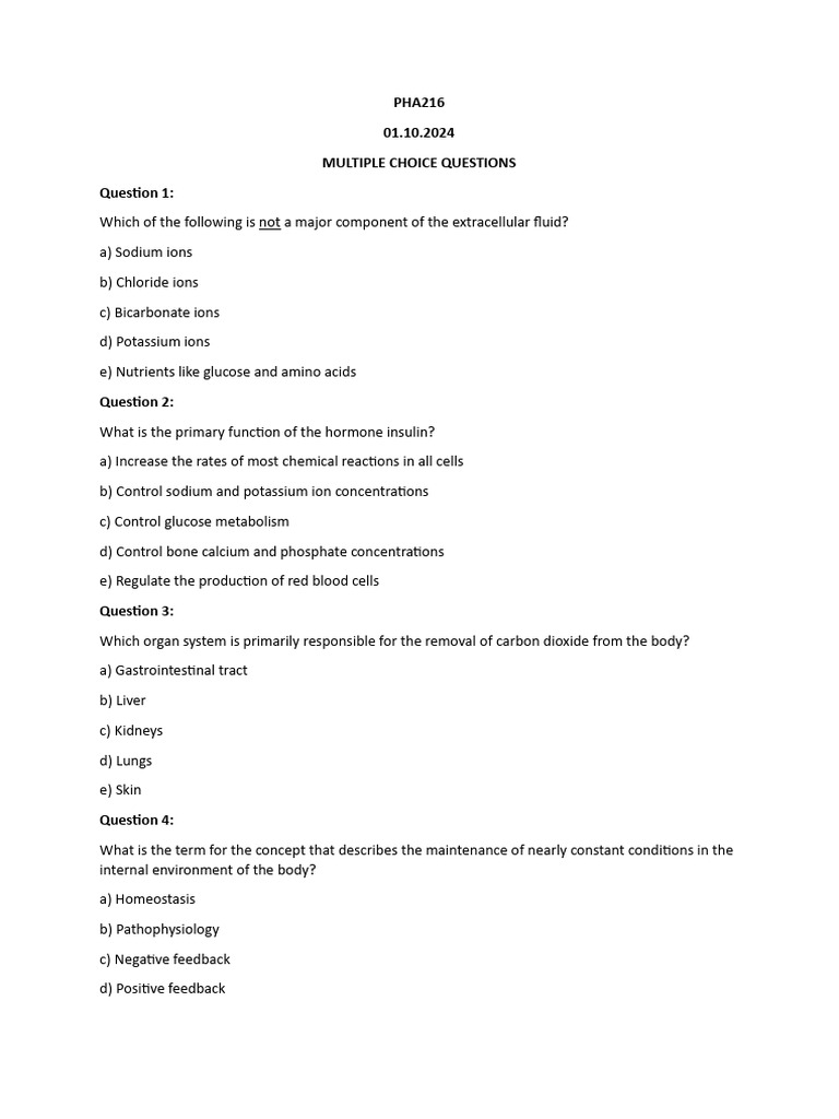 Questions-01102024 | PDF | Human Body | Homeostasis