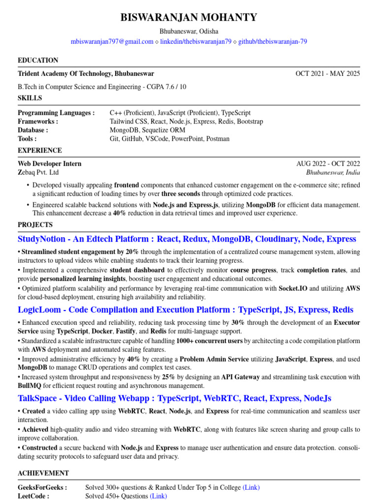 Biswaranjan - MohantyDev - Resume-2 - Biswaranjan Mohanty | PDF | Software Engineering | Computing