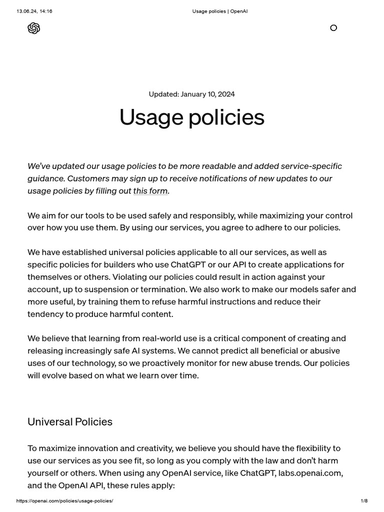 Usage Policies - OpenAI | PDF | Artificial Intelligence | Intelligence ...