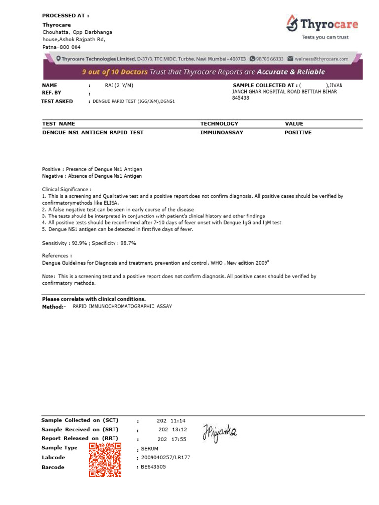 Amit Raj Dengue Report | PDF | Elisa | Antibody