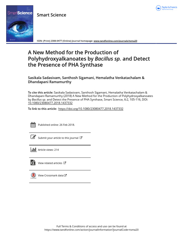 A New Method For The Production of Polyhydroxyalkanoates by Bacillus Sp ...