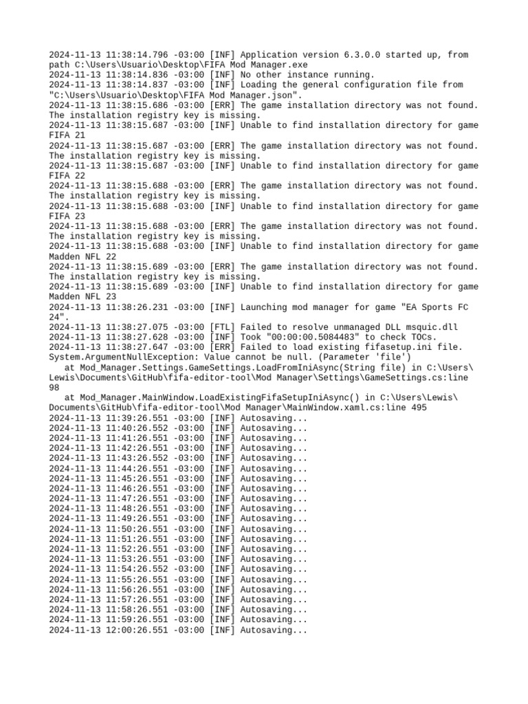 FIFA Mod Manager Log20241113 | PDF | Windows Registry | Computer Architecture