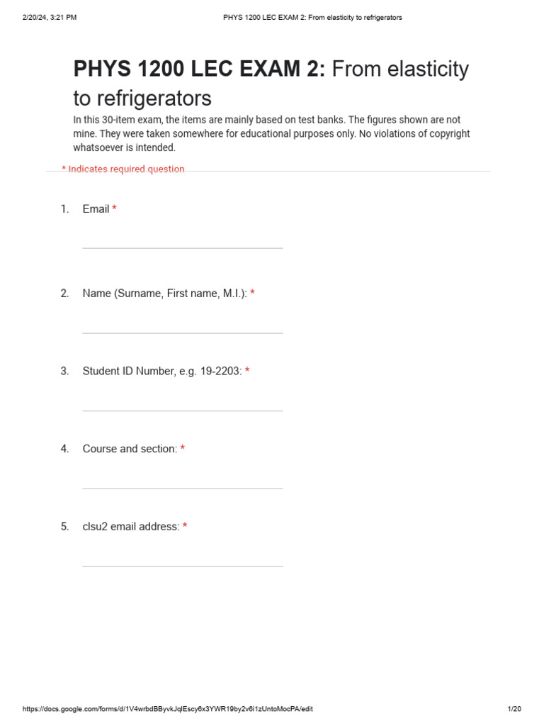 Phys 1200 Lec Exam 2 (2022) - Google Forms | PDF | Heat | Resonance