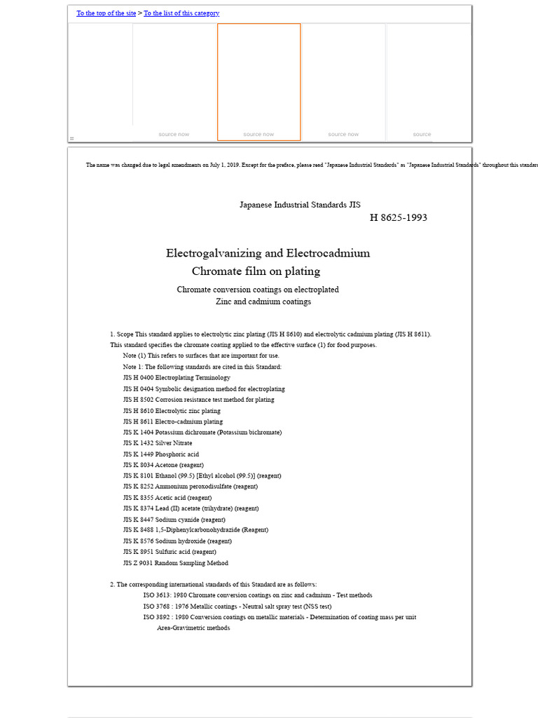 JISH8625 - 1993 Chromate Coating On Electroplated Zinc and ...