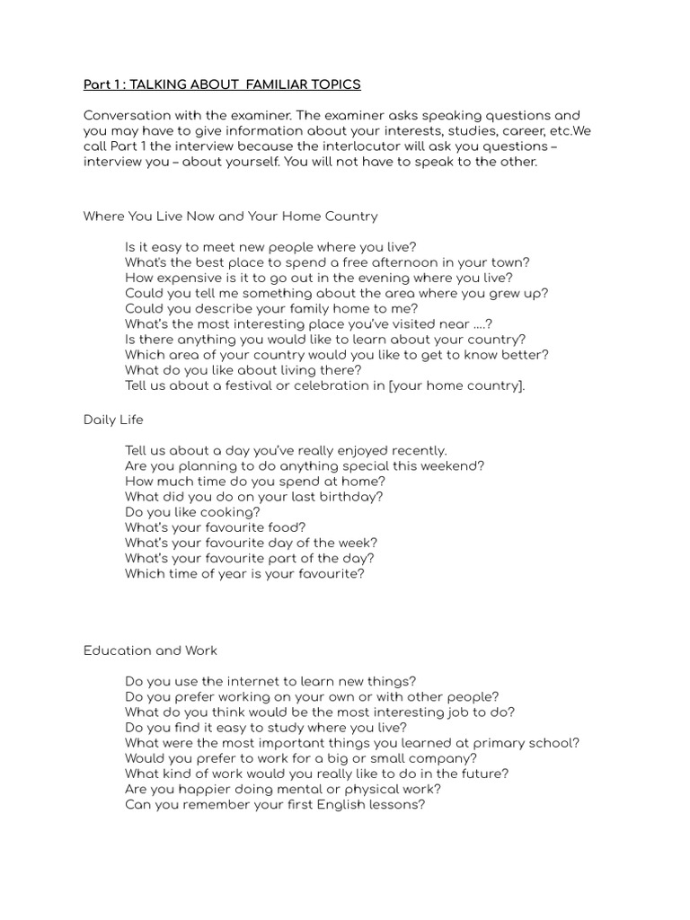 Fce Speaking Parts and Vocabulary | PDF | Human Communication