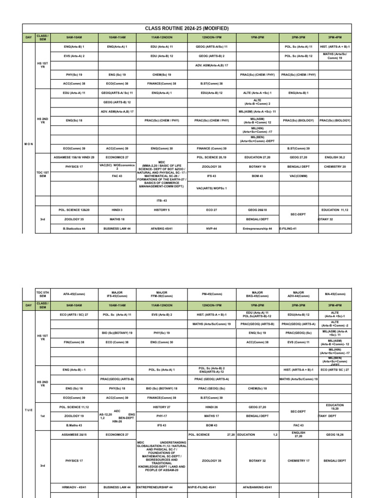 Class Routine 2024-25 Modified | PDF