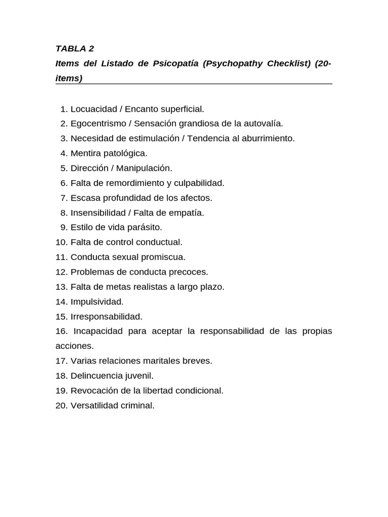 Tabla 2 - PCL-R | PDF