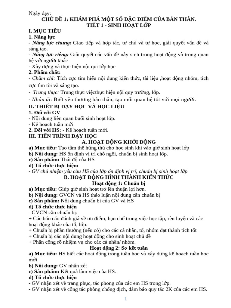 Giáo Án SHL HĐTN 8 - CTST | PDF