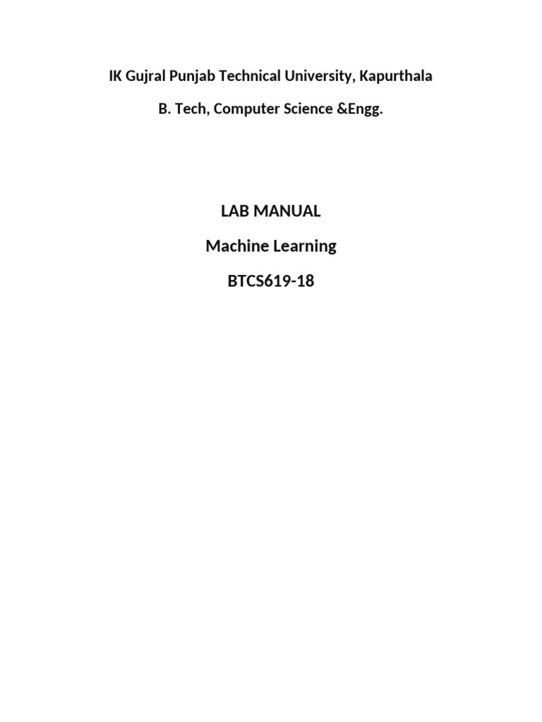 Machine Learning Lab Manual for B.Tech | PDF | Mean Squared Error | Machine Learning