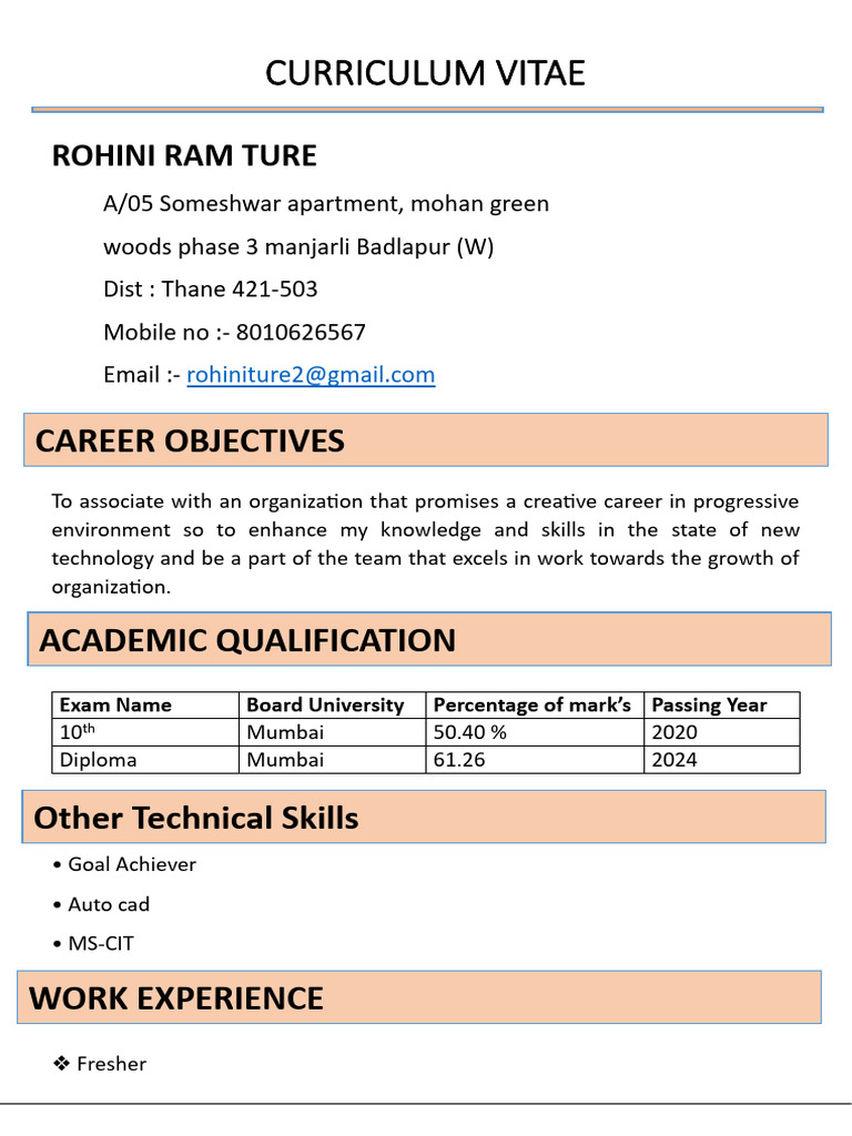 Curriculum Vitae: Rohini Ram Ture | PDF