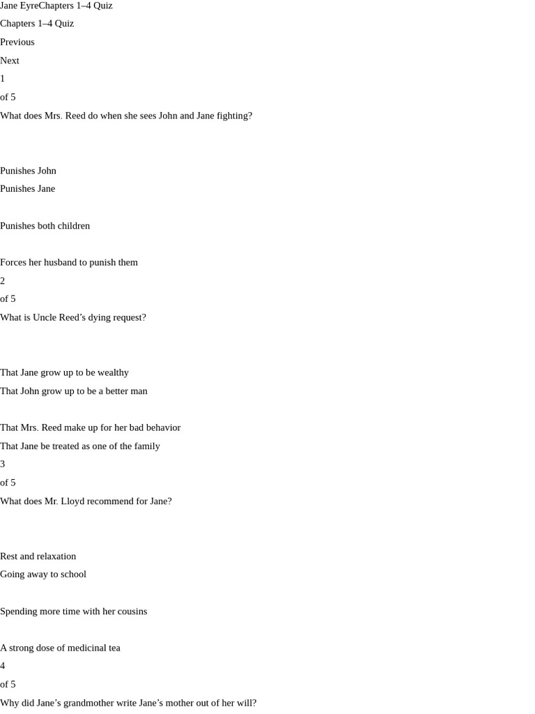 Jane Eyre Quiz | PDF | Wellness | Lifestyle