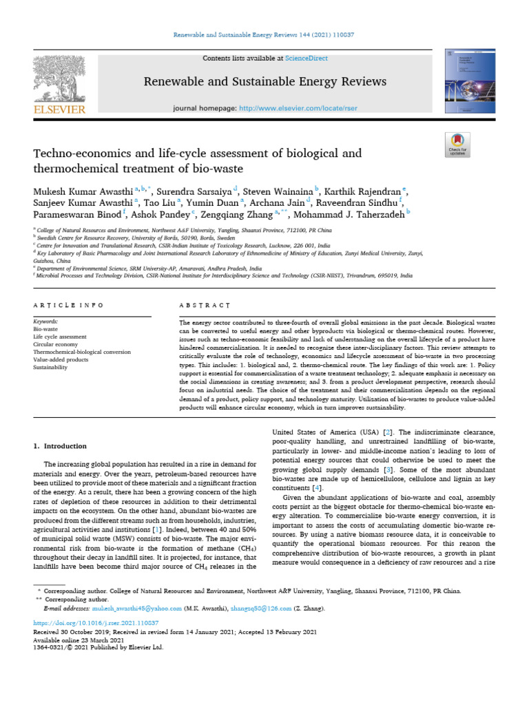 Techno-Economics and Life-Cycle Assessment of Biological and | PDF | Anaerobic Digestion | Biofuel