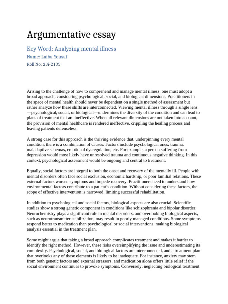 Argumentative Essay 23i-2135 | PDF | Mental Disorder | Mental Health