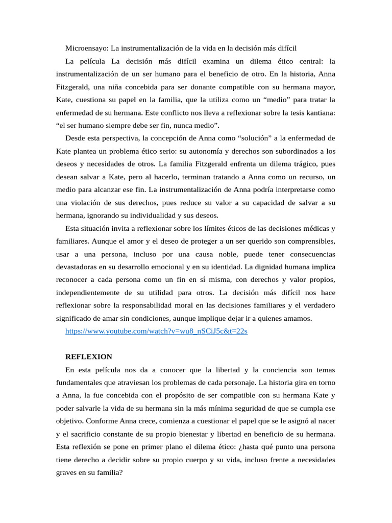 Ética y autonomía en "La decisión más difícil" | PDF | Libertad | Autonomía
