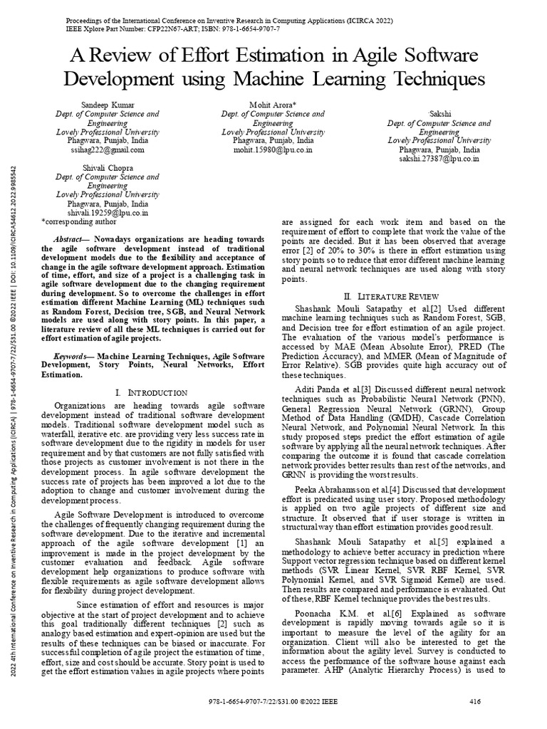 2022-A Review of Effort Estimation in Agile Software Development Using Machine Learning ...