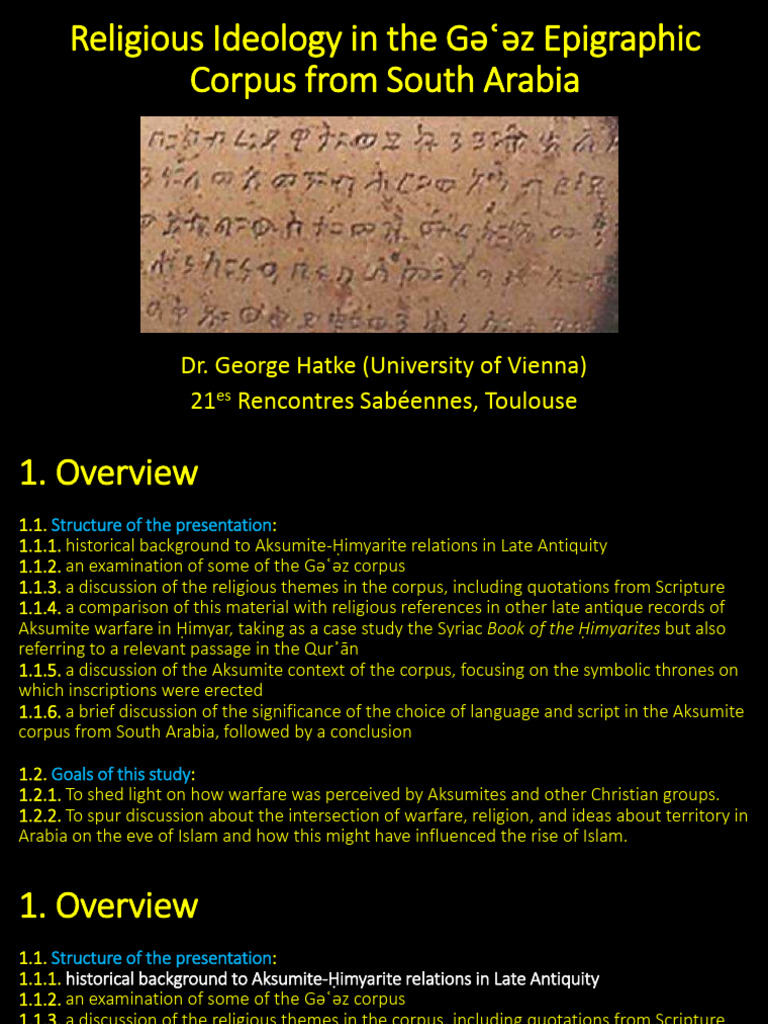 Religious Ideology in The GƏ ƏZ Epigraphic Corpus From South Arabia ...