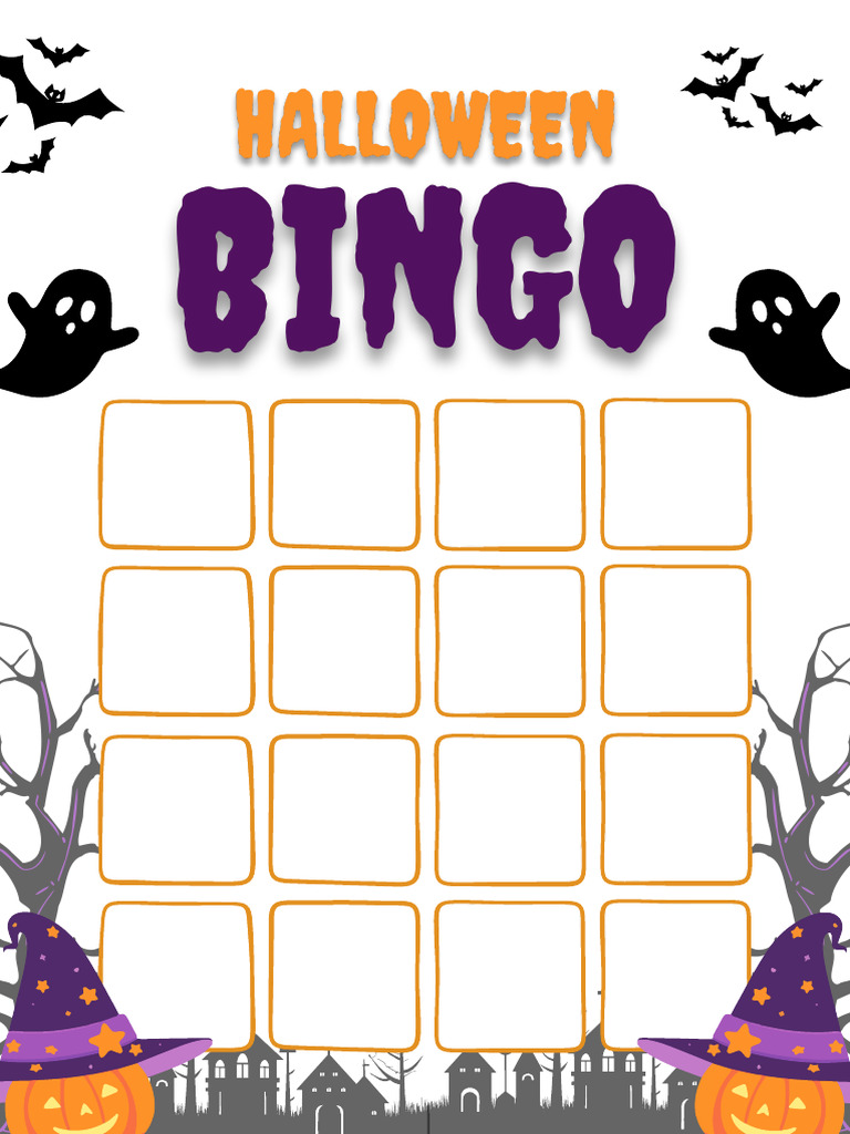 Purple Cute Illustrative Halloween Bingo Card | PDF