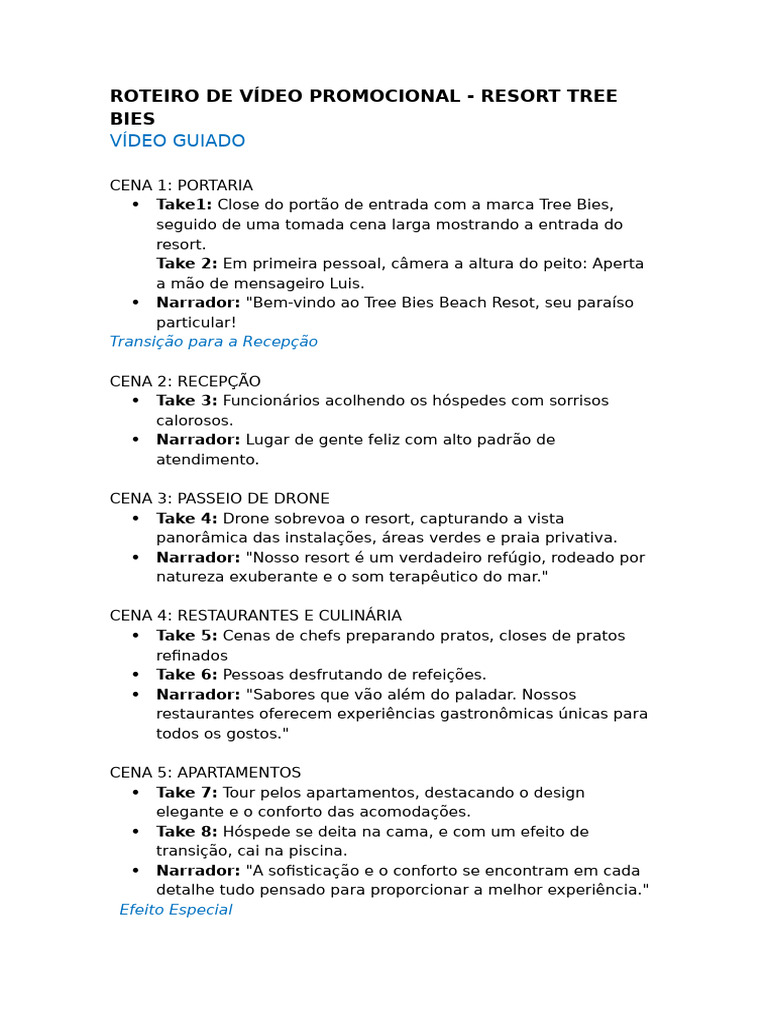 Roteiro de Vídeo Promocional | PDF | Casa e Jardim