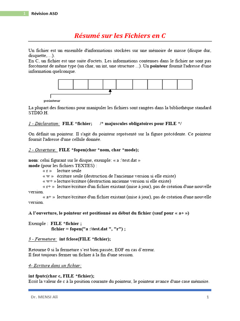 RappelsCours Les Fichiers 2 | PDF | Pointeur (programmation) | Fichier informatique