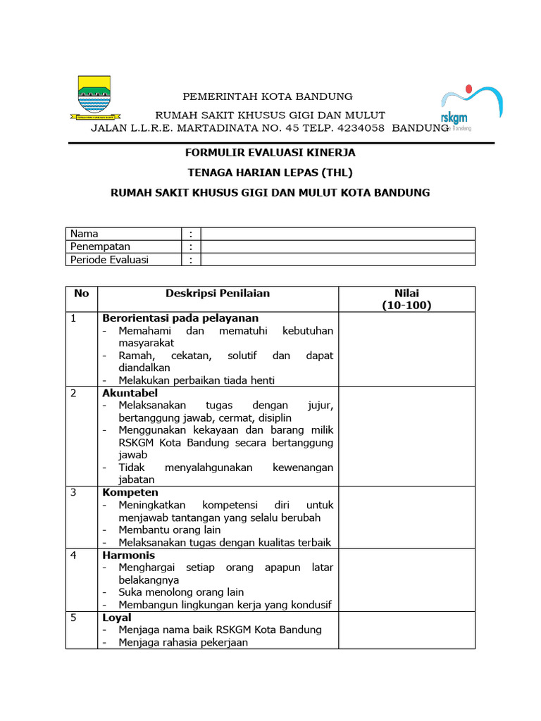 Form Penilaian Evaluasi THL | PDF | Seni