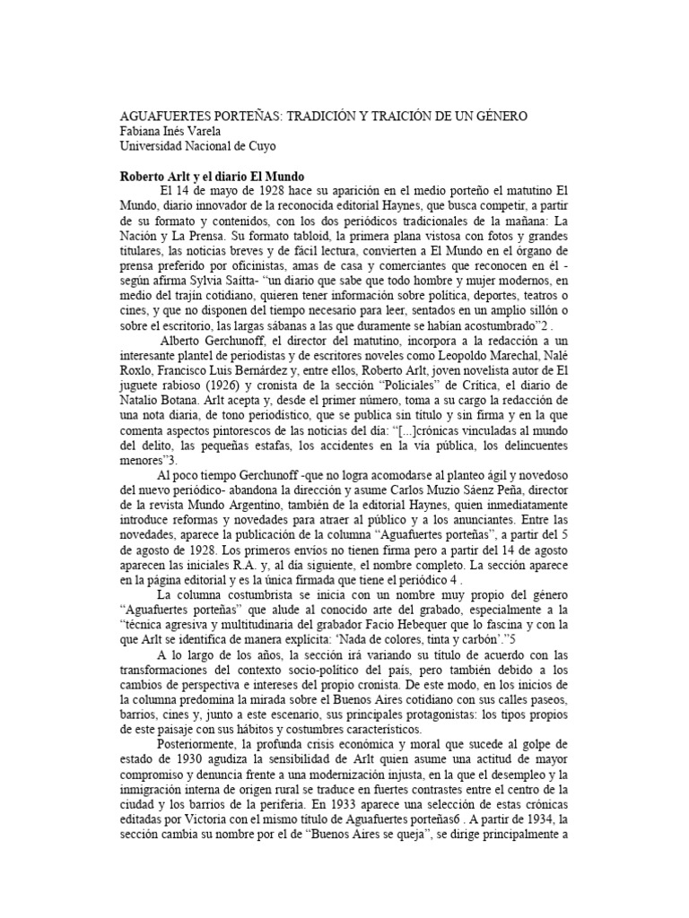 AGUAFUERTES PORTEÑAS - TRADICIÓN Y TRAICIÓN DE UN GÉNERO - Roberto Arlt ...