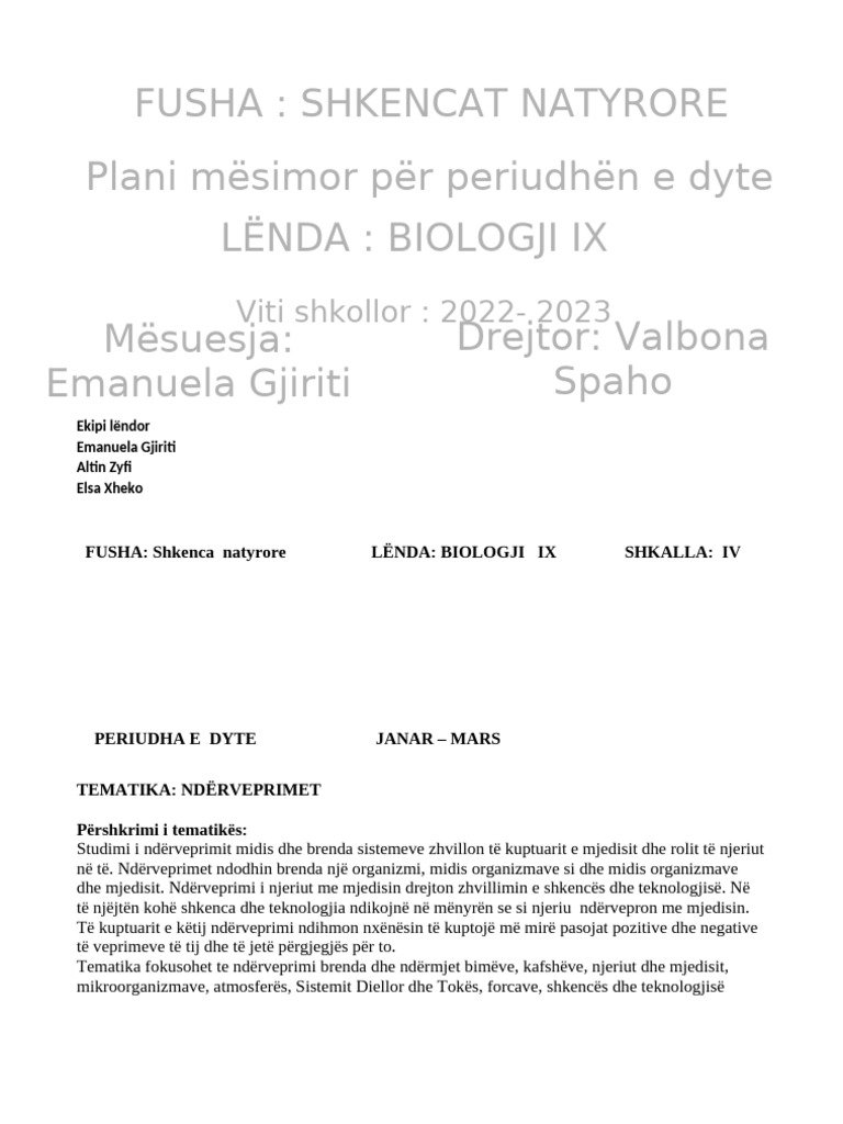BIOLOGJI 9 (E Perfunduar) | PDF