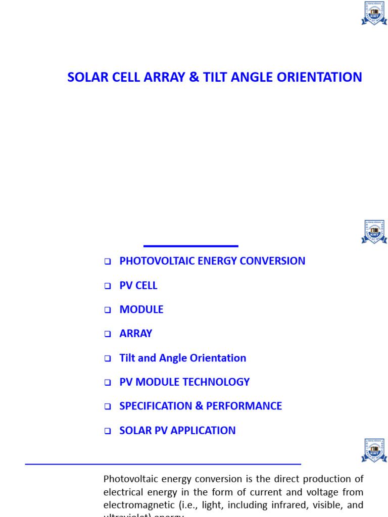 Solar Cell Array Tilt Angle Orientation | PDF | Photovoltaics | Solar Panel