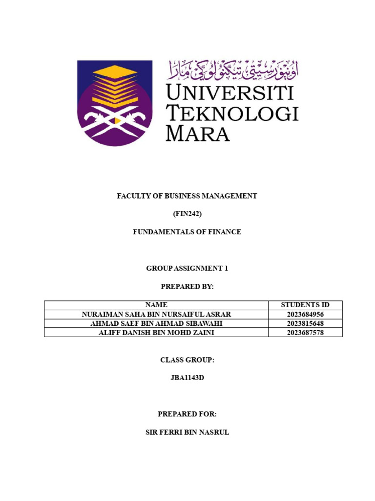 Group Assignment 1 Fin242 | PDF
