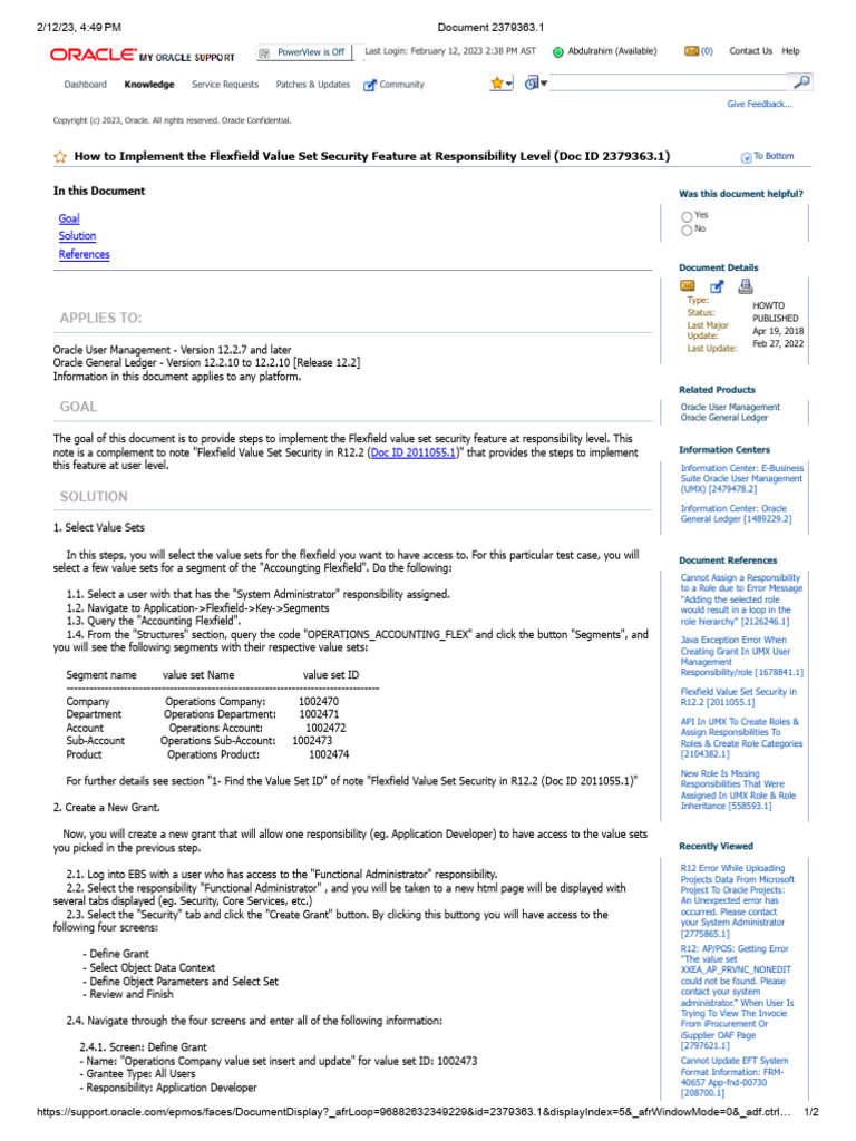 Flexfield Value Set Security Feature At Responsibility Level Document 2379363 1 Pdf