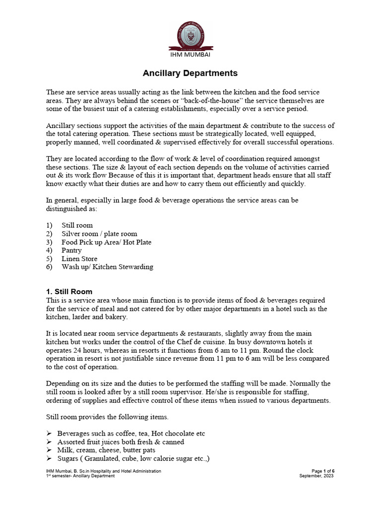 Ancillary sections | PDF | Pantry | Tableware