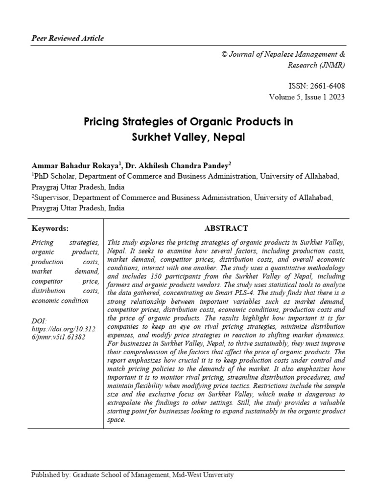 Pricing Strategy of Organic Products in Surkhet Valley, Nepal | PDF ...
