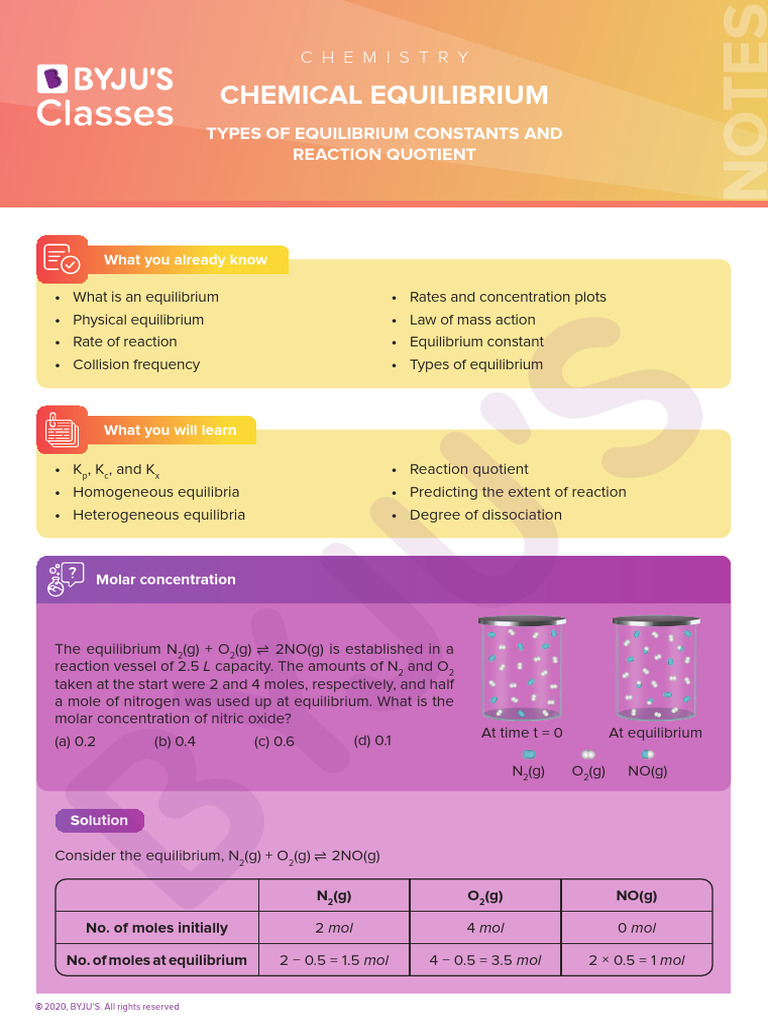 Chemical Equilibrium: Types of Equilibrium Constants and Reaction ...