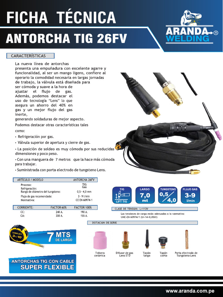 Ficha Tecnica Antorcha Tig 26FV - Profax | PDF