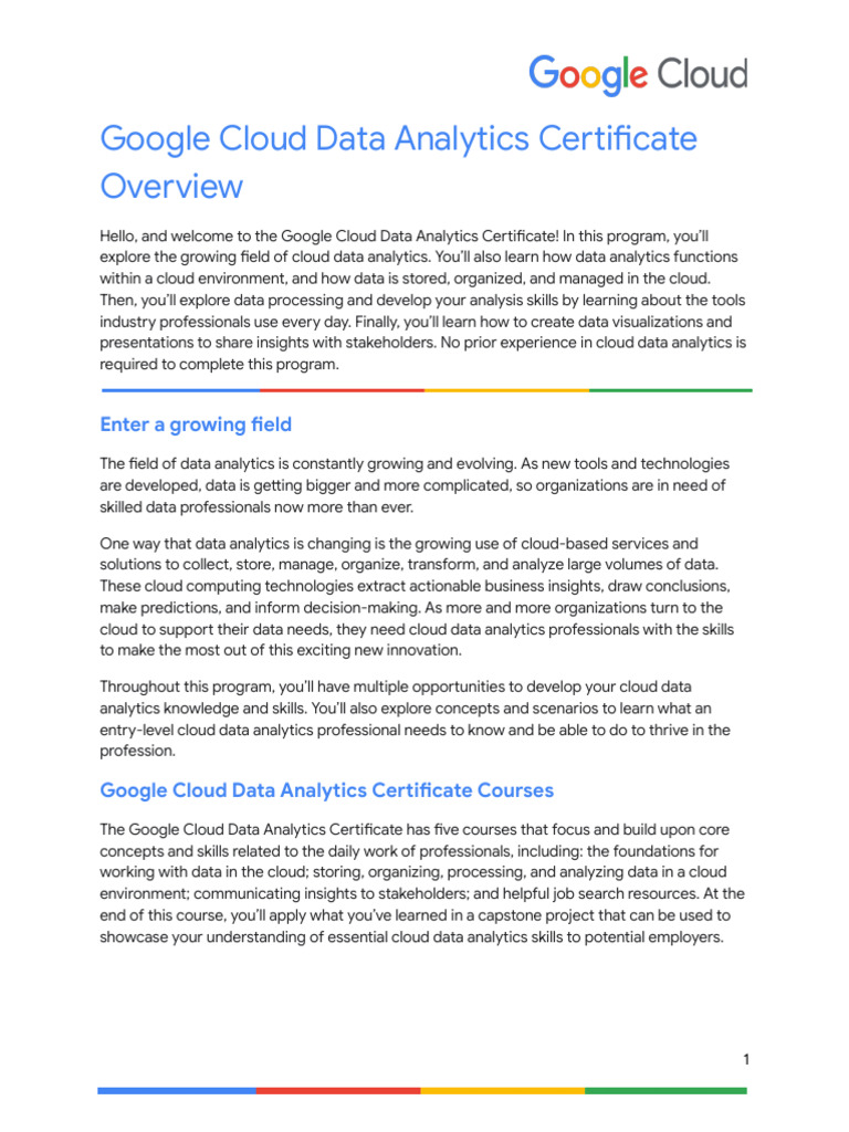 Google Cloud Data Analytics Certificate Overview | PDF | Analytics ...