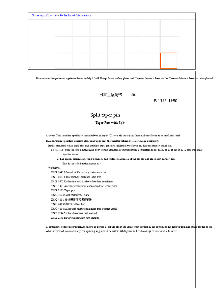 JIS B 1353-1990 Split-Tip Tapered Pin | PDF | Hardness | Engineering ...