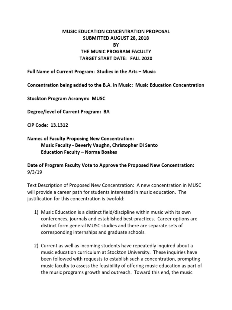 Music Education Concentration Proposal | PDF | Bachelor's Degree ...