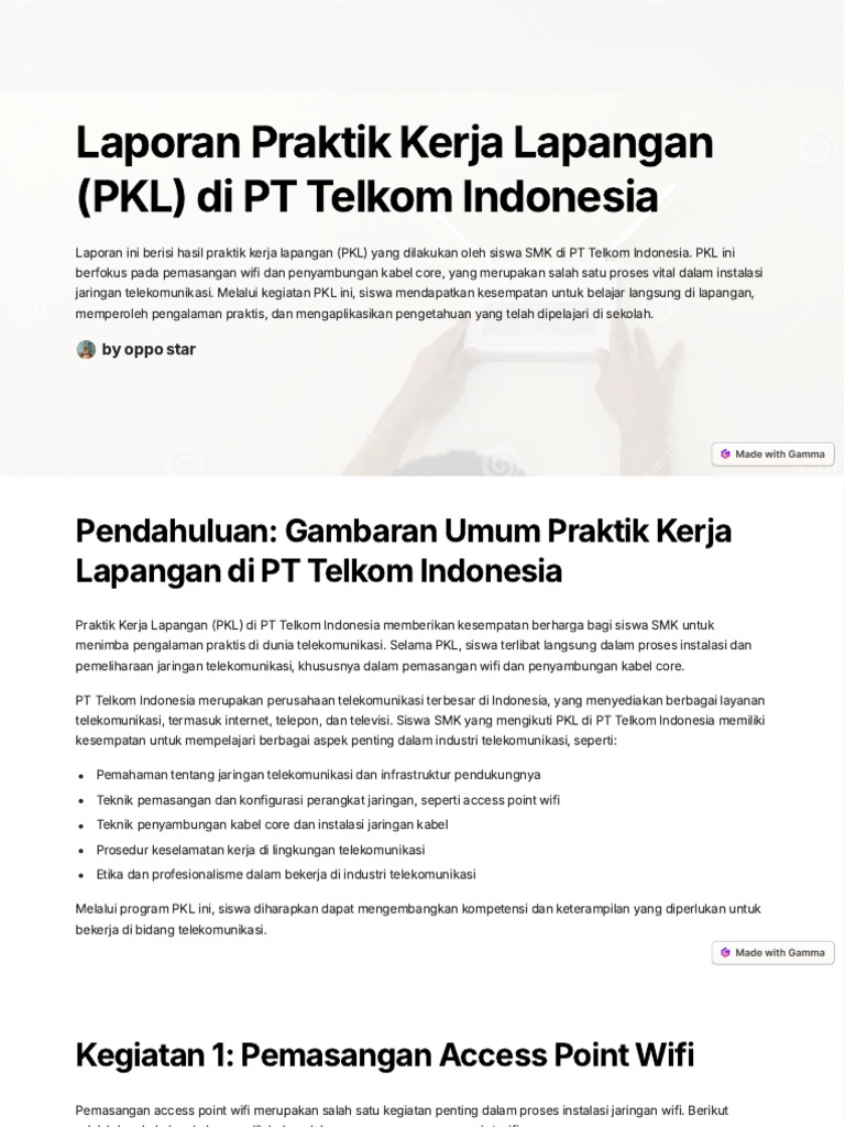 Laporan Praktik Kerja Lapangan PKL Di PT Telkom Indonesia | PDF | Komputer