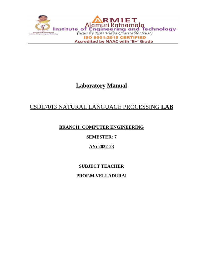 Lab Manual - NLP | PDF | Statistical Classification | Cognitive Science