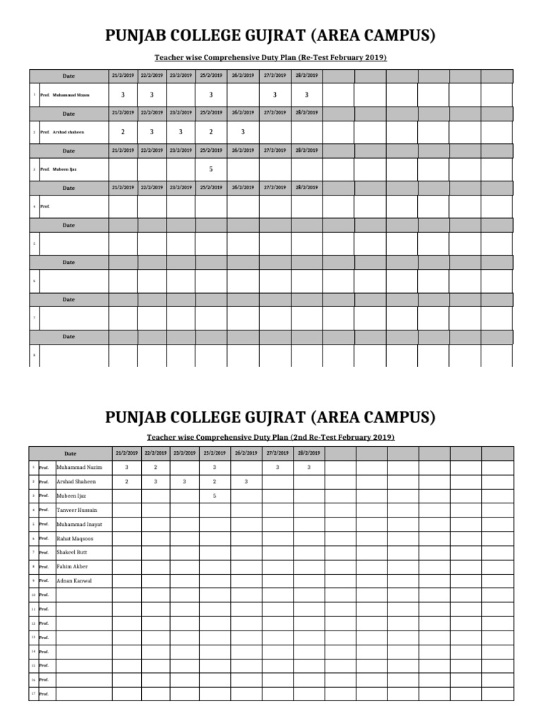 Teachers Duty Plan | PDF