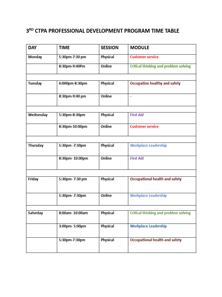 3rd Ctpa Professional Development Program Time Table | PDF