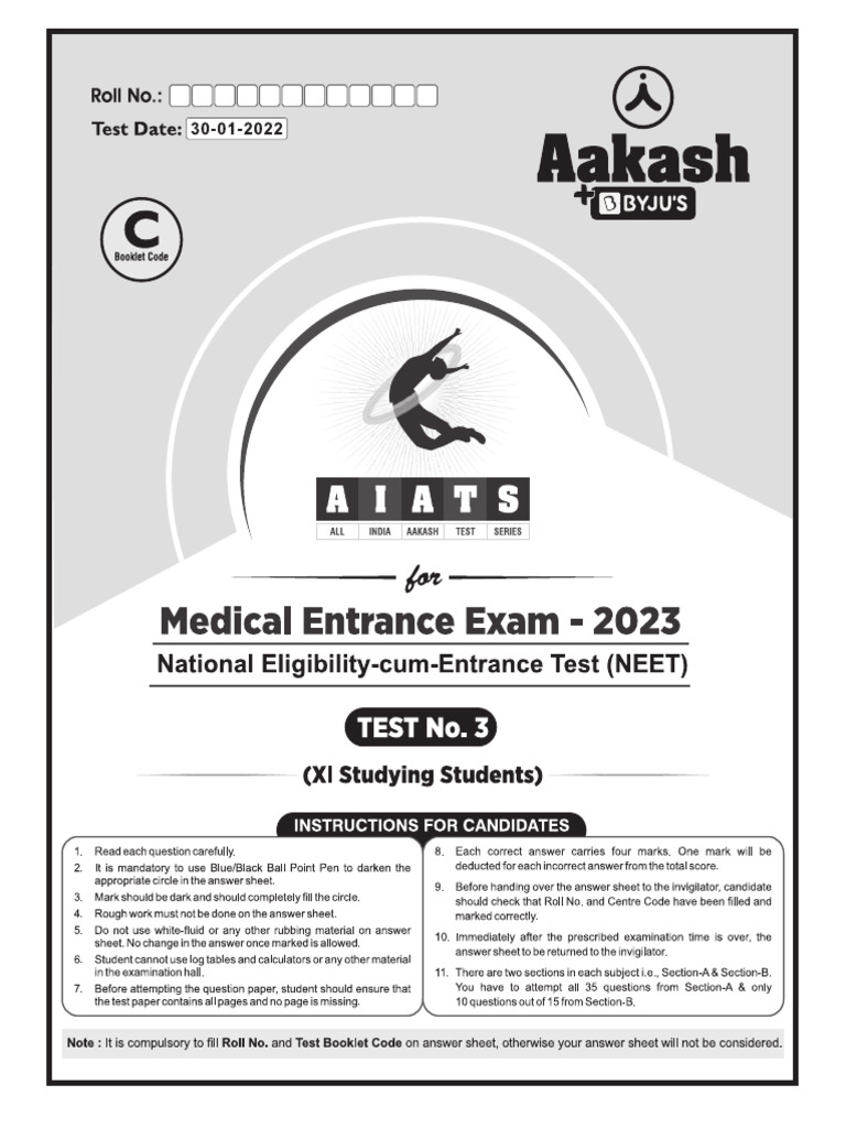 AIATS Medical - TYM-2023 - Test-03 - Code-C - (30-01-2022) | PDF