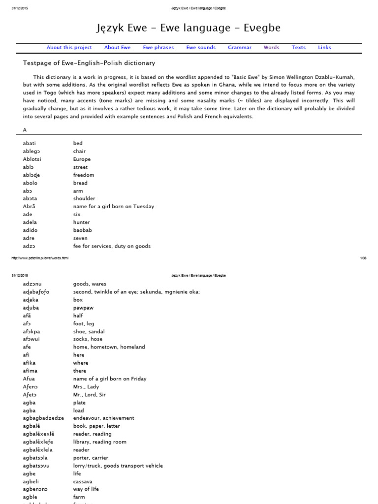 Ewe Language Dictionary and Resources | PDF