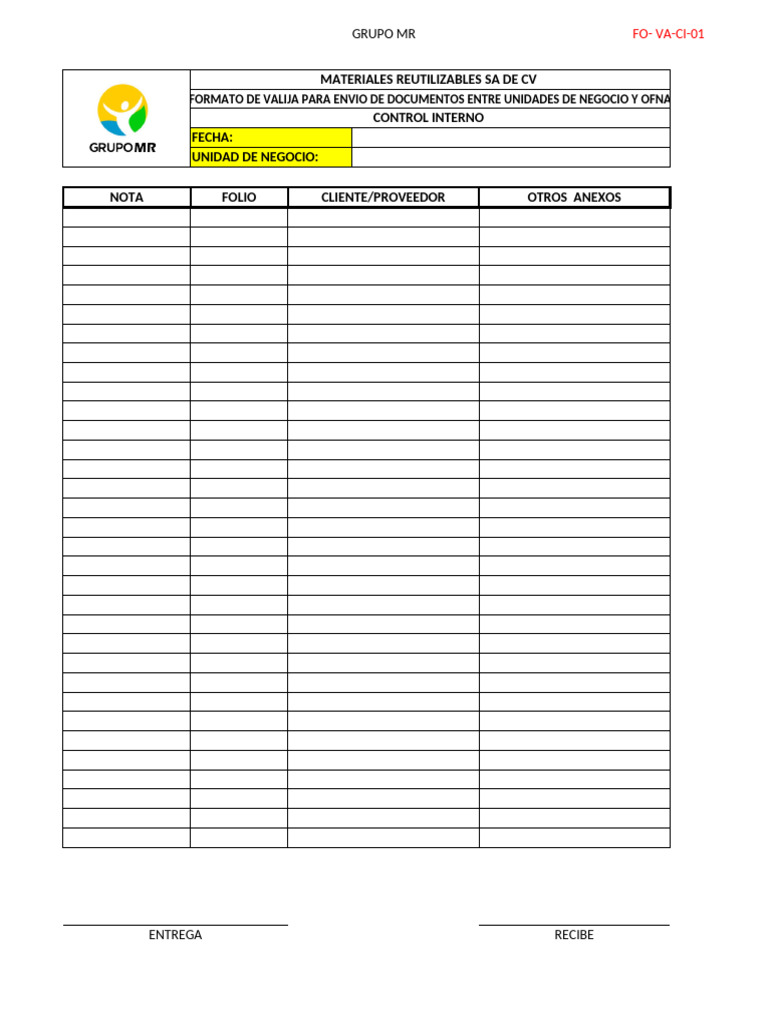 Formato Valija y Liquidacion Plantas | PDF | Business | Negocios económicos