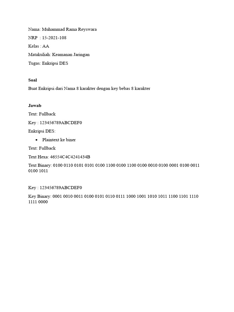 MuhammadRamaReyswara TugasEnkripsiDES | PDF
