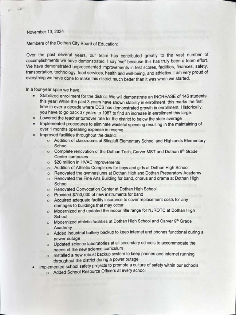 Superintendent Dr. Dennis Coe Resignation Letter | PDF
