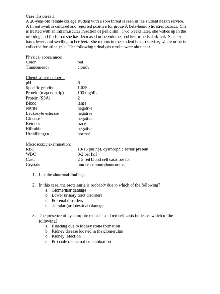 CaseHistories1 Urine - Quest | PDF | Nephrology | Urology