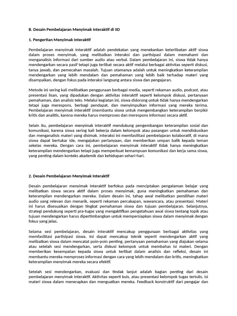 Desain Pembelajaran Menyimak Interaktif Di SD | PDF Desain Pembelajaran Menyimak Interaktif Di SD | PDF